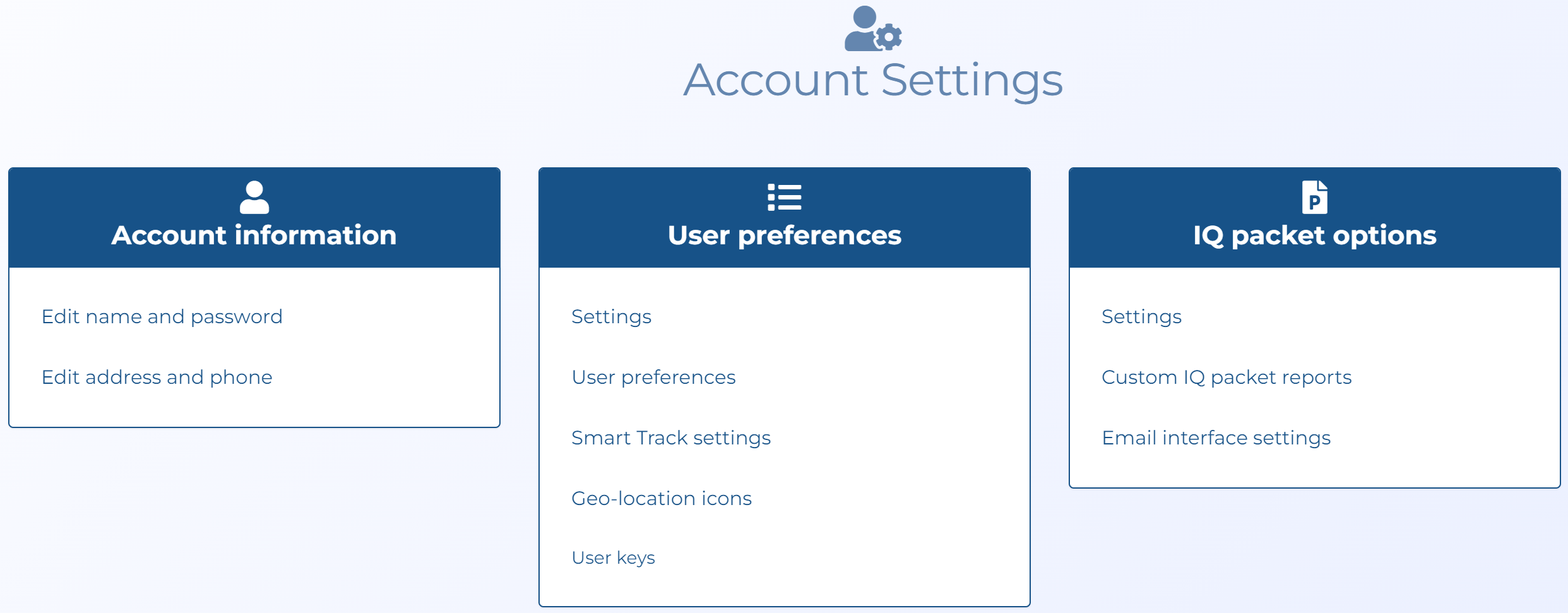Account settings screen