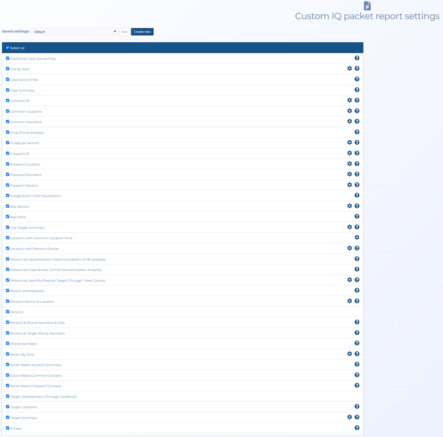 Custom IQ packet report settings and Admin custom IQ packet report settings screens